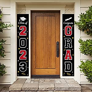 2023 Graduation Banner Decorations - Porch Sign Set Red White Black Welcome Door Décor Party Favors Supplies For Indoor Outdoor