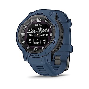 Garmin Instinct Crossover Solar, Rugged Hybrid Smartwatch with Solar Charging Capabilities, Analog Hands and Digital Display, Tidal Blue