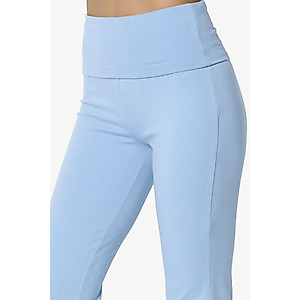 TheMogan Women's Basic Foldover Waistband Comfy Stretch Cotton Boot Cut Lounge Yoga Pants Light Blue XL