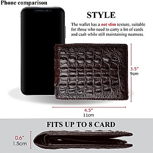 Dark Brown Bifold Leather Wallet For Men With Flip Out ID Holder Credit Card Premium RFID Blocking AIIgator Double Side Handmade Gift For Birthday Wedding Anniversary Father's Day VINAM-100