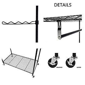 WEI WEI GLOBAL Double Rod Garment Rack, Rolling Clothes Organizer with Shelf, Side Hanger and Wheels (Black)-76" H