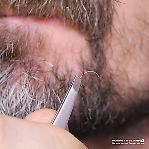 Regine Switzerland Professional Tweezers Slant Tip - Etched Tip Brow and Eyebrow Tool for Men and Women - Precision Tweezers for Fine Hair, Chin, Lash Extensions - Stainless Steel Handmade Beauty Tool