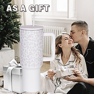 ZHIDENGWJ Stainless Steel Vacuum Insulated Tumbler with Lid and Straw for Water, Iced Tea or Coffee(White Leopard Print)