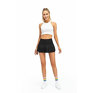 Raroauf Womens Pleated Tennis Skirts with Shorts High Waisted Mini Skirt Golf Skort Athletic Skirts Workout Pickball Black Medium