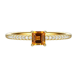 Tirafina Square Citrine and Diamond Accent Ring, 14K Yellow Gold Plated Sterling Silver Band, Solitaire Ring, Dainty Rings for Women, Thin Birthstone Rings - 0.07 CTTW (4mm stone)