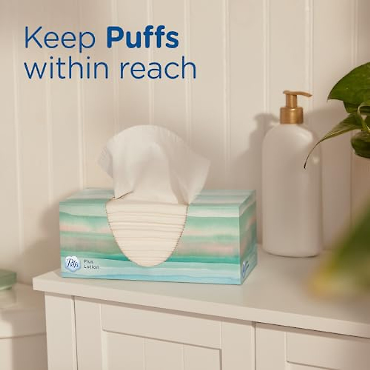 Puffs Plus Lotion Facial Tissues, 8 Family Boxes, 124 Facial Tissues per Box, Allergies and Colds