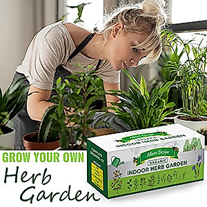Indoor Herb Garden Kit Complete Kitchen Windowsill Herb Garden - Ceramic Pots, Wondersoil, Bamboo Saucers and Markers - Indoor Organic Herb Gardening Gifts DIY Kits for Women and Men