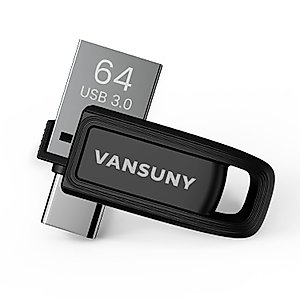 Vansuny 64GB USB C Flash Drive USB 3.0 Dual Flash Drive USB A + USB C Thumb Drive Unique UDP-Tech Waterproof Memory Stick Type-C OTG Flash Drive for Smartphone Tablet Computer and More