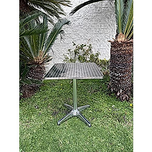 BTEXPERT Indoor Outdoor 23.75" Square Restaurant Table for Patio Stainless Steel Silver Aluminum Furniture with Base