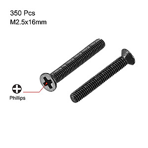 uxcell M2.5 x 16mm Phillips Screw Fasteners Black for Laptop PC TV Fan Switch 350pcs