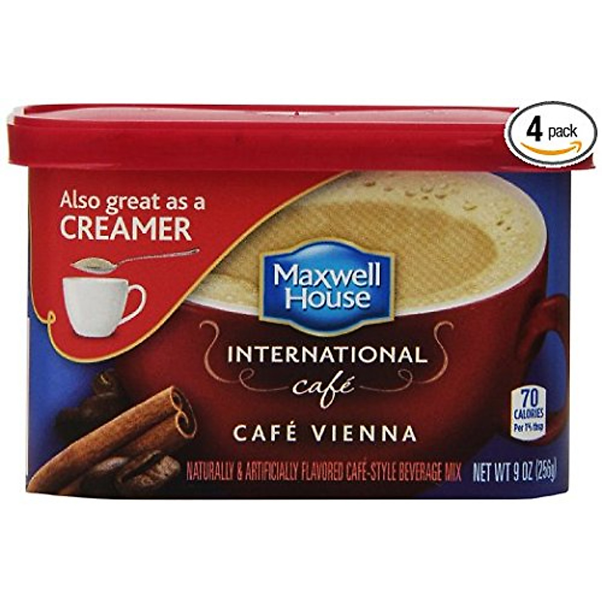 Maxwell House International Cafe 4-Can Variety Bundle includes 1-Can Cafe Francais, 7.6 oz + 1-Can French Vanilla, 4 oz + 1-Can Vanilla Caramel, 8.7 oz + 1-Can Cafe Vienna, 9 oz