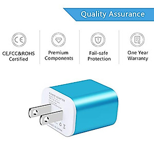 USB Plug in Wall Charger, Charging Block, 2Pack AILKIN 2.1A Fast Charge Dual Port Power Adapter Cube Box Brick Base Compatible with Phone, Pad, LG, Honor, Samsung, Kindle Fire, Blue, All USB - Blue