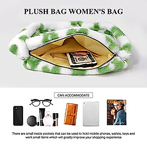 KPX Fuzzy Tote Bag Y2K Fluffy Shoulder Bag Women Furry Purse Large Cute Plush Bag Ladies Faux Fur Bag for Autumn and Winter (Green Flower)