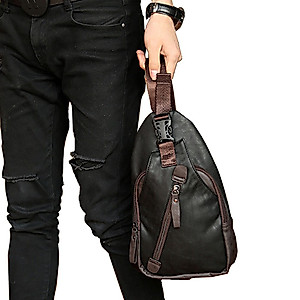 Hebetag Leather Sling Bag Crossbody Backpack for Men Women Outdoor Travel Camping Hiking Single Shoulder Chest Pack Casual Daypack