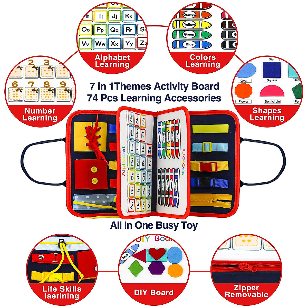 HarVow Busy Board for Toddlers, Montessori Home Teach Life Skills & Learning Skills for Kids 2-4, Montessori Educational Toys, Sensory Autism Toys, Preschool Learning Activity for Boys & Girls Age 1-3