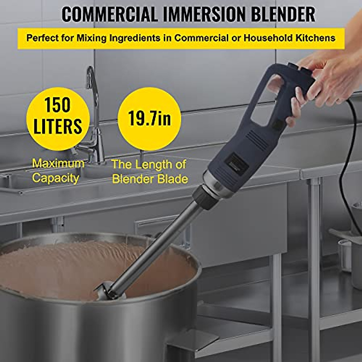 VEVOR Commercial Immersion Blender Variable Speed Heavy Duty Immersion Blender 500W Commercial Hand Mixer 304 Stainless Steel Hand Blender Commercial with 11.8" Removable Shaft for Kitchen Mixing