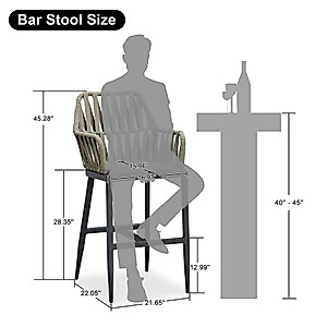 PURPLE LEAF Bar Stool Set of 2 Bar Height Stools with Back Modern Bar Chairs Wicker Woven Tall Barstools Dark Grey Bar Stool Chairs