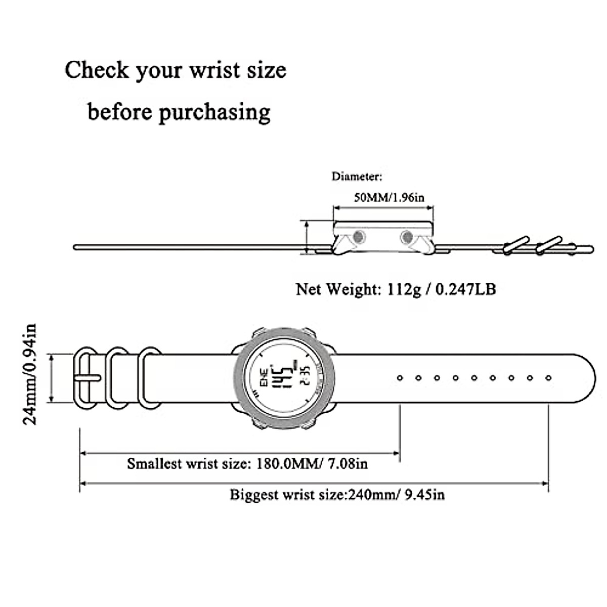NORTH EDGE Apache Tactical Watches - Digital Outdoor Sports Survival Military Watches for Men, Compass, Rock Solid, Durable Nylon Band, Steps Tracker, Pedometer Calories