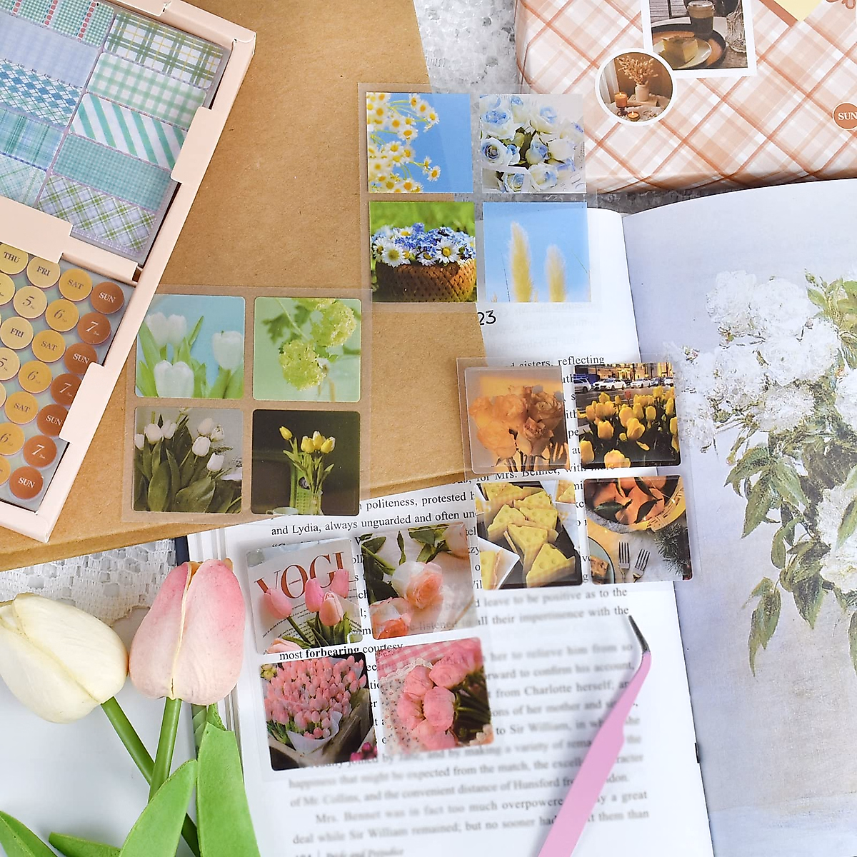 DAPUTOU 2000PCS Scrapbook Stickers,Butterfly Stars Ribbon Letter Flowers Scrapbooking Stickers Kit Transparent for Holiday Scrapbook Supplies Aesthetic Craft Junk Journal Planners 100-Sheets