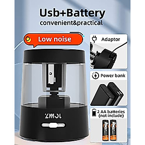 ZMOL Electric Pencil Sharpeners,Portable Small Battery Powered Pencil Sharpener Kids,Suitable for No.2/Colored Pencils(6-8mm),School/Classroom/Office/Home Black