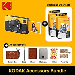 KODAK Mini Shot 2 Retro 4PASS 2-in-1 Instant Digital Camera and Photo Printer (2.1x3.4) + 68 Sheets Gift Bundle, Yellow