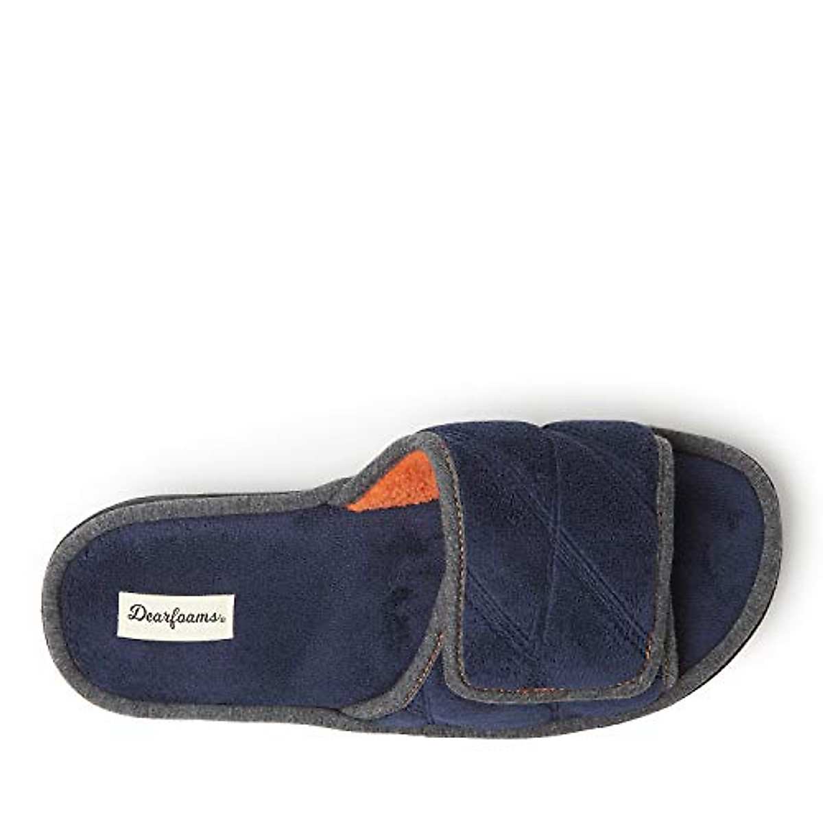 Dearfoams Men's Indoor/Outdoor Adjustable Machine Washable Memory Foam Terry Slide Slipper, Navy Blazer (Quilted), 11-12