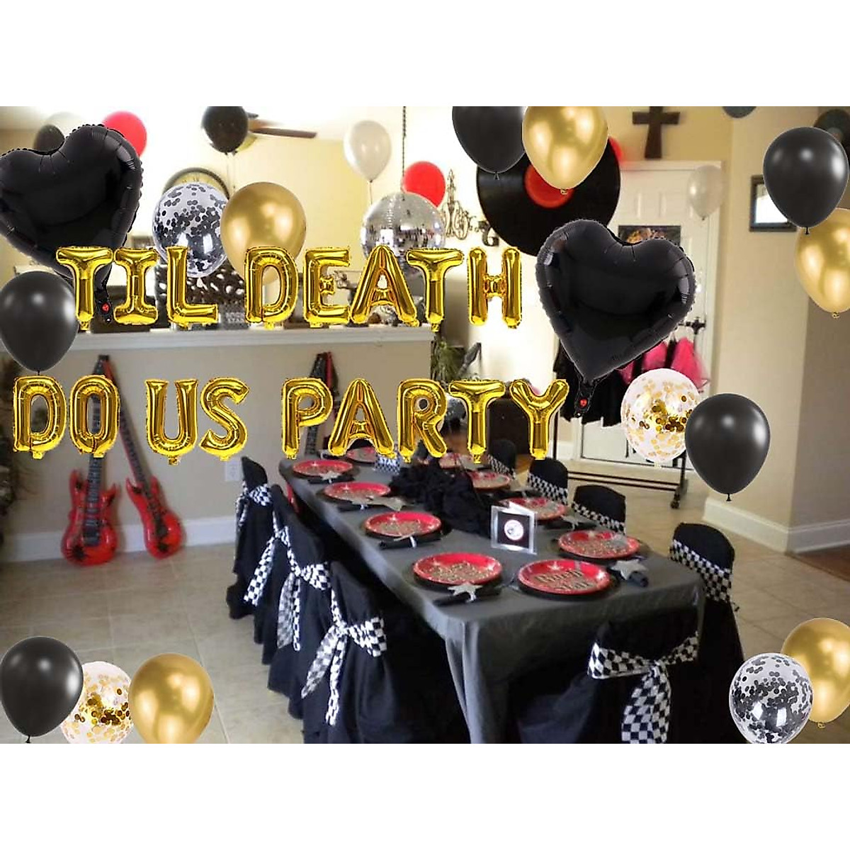 Til Death Do Us Party Balloon Party, Black Gold Bachelorette Party Gothic Bridal Shower Funny Wedding Engagement Party Bride or Die, RIP Single Life Halloween Decorations Supplies