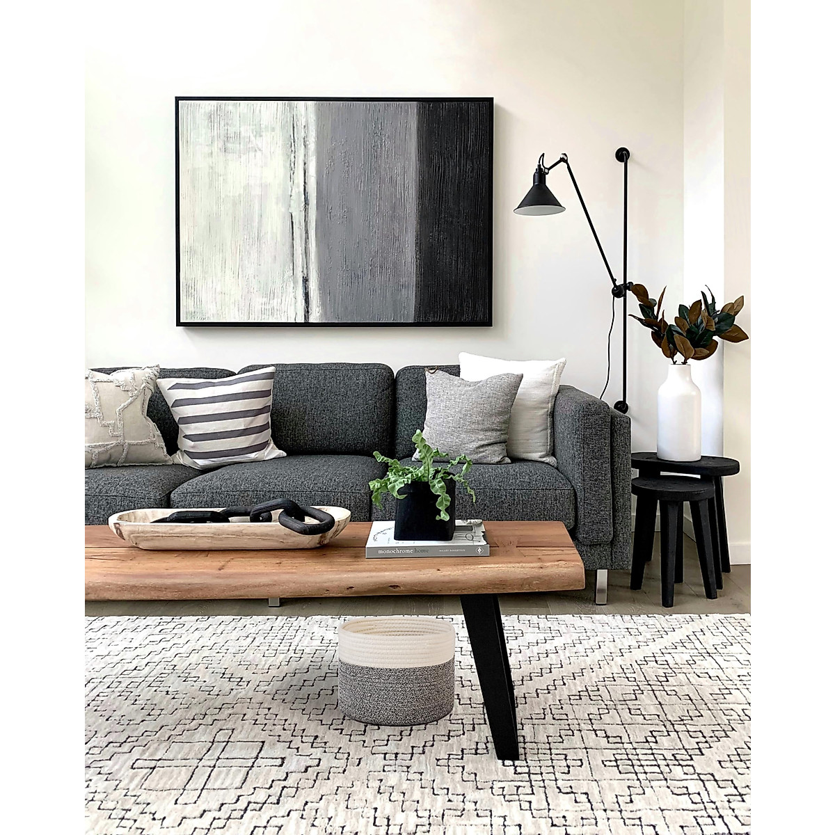 Small Baskets, Cotton Rope Woven Basket, Cute Mini Storage Baskets, Decorative Boho Basket for Nursery Living Room Bedroom, Dark Grey