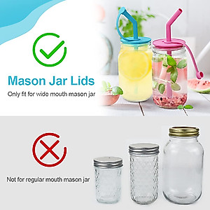 Sophico Silicone Mason Jar Lids with Straw/Silicone Stoppers/Clean Brush, for Wide Mouth Mason Jar,4 Pack(Containers not included)