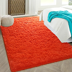 Comeet Rugs for Bedroom, Anti-Skid Plush Fluffy Furry Fur Rugs, Indoor Floor Living Room Carpet for Kids Girls Boys Teen Nursery Home Decor Aesthetic, Nursery, 3 x 5 Feet Orange