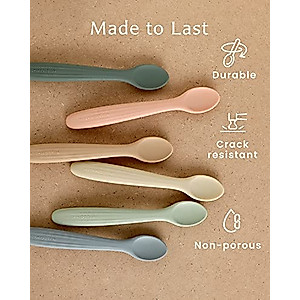 Willow + Sim Silicone Baby Feeding Spoons - BPA-Free, Non-Toxic, Soft & Gentle on Gums and Durable - Food-Grade Silicone Baby Spoons First Stage for Self Feeding 6 Months and Up (Sage/Sharkskin)