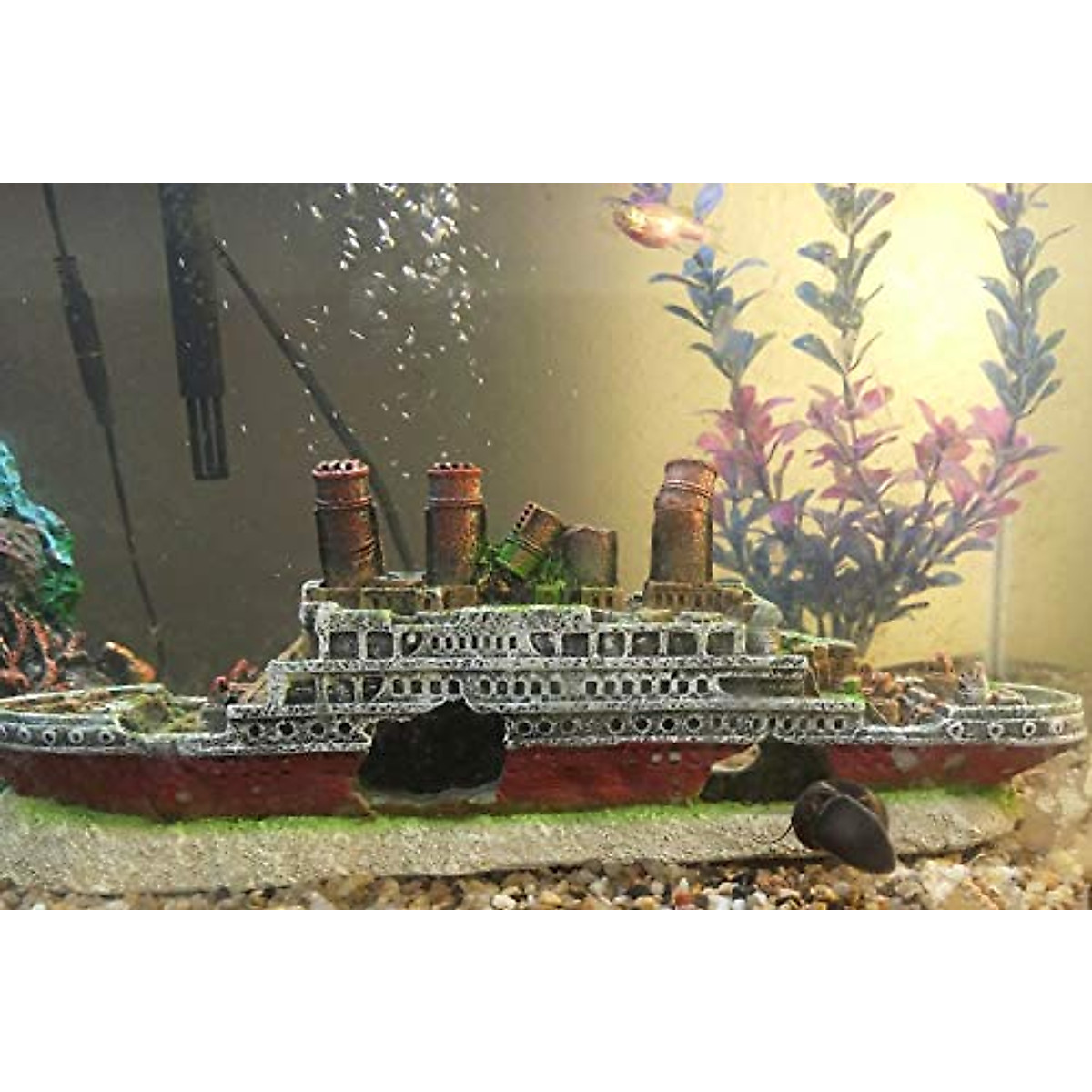 SLOCME Aquarium Titanic Shipwreck Decorations - Fish Tank Resin Material Pirate Ship Decor, Titanic Sunken Ship Ornament