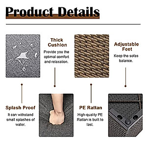 kinbor Outdoor Patio Furniture Set - 7 Pieces Outdoor Sectional Sofa, PE Rattan Wicker Patio Couch, Conversation Set with Coffee Table, Cushions for Porch, Backyard, Pool, Deck, Dark Grey