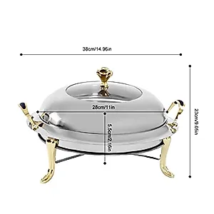 Fichiouy Stainless Steel Chafing Dish Round Durable Buffet Warmer Tray with Lid, Chafing Fuel Holder for Kitchen Party Dining Buffet Without Water Pan