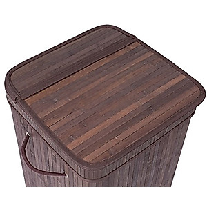 BirdRock Home Square Laundry Hamper with Lid and Cloth Liner - Bamboo - Espresso - Easily Transport Laundry Basket - Collapsible Hamper - String Handles