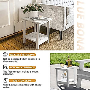 LUE BONA Adirondack Outdoor Side Table, 2-Tier White Poly Patio End Table Weather Resistant, Morden Side Table for Patio, Pool, Porch