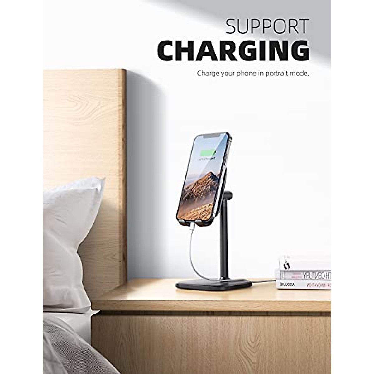 Lamicall Cell Phone Stand for Desk - Adjustable Mobile Phone Holder Dock for Table, Desktop, Office, Compatible with iPhone 13 12 11 X Xr Pro Max 8 7 6 Plus, iPad Mini, 4-10'' Cellphone and Tablets