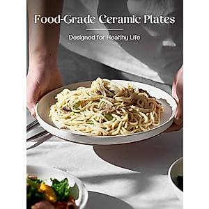 DOWAN 10.5” Moon-White Sesame Glaze Large Dinner Plates Set of 6, Porcelain Ceramic, Microwave, Oven & Dishwasher Safe, Elegant Design Perfect for Daily Dining, Family Gatherings, Parties & Gifts