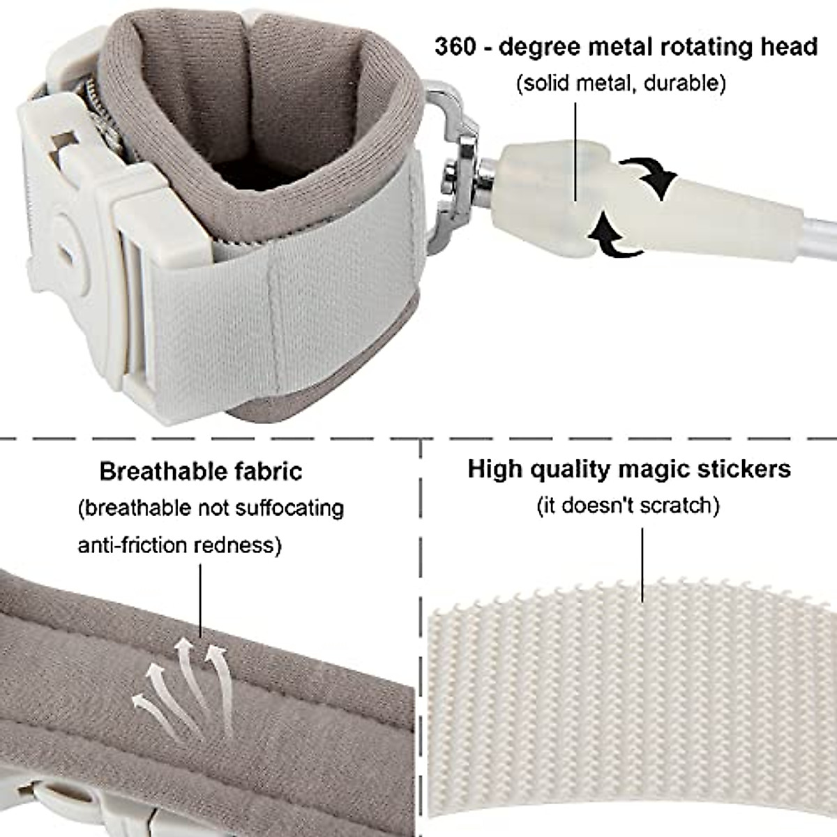 Blisstime Toddler Leash, Kid Leash Anti Lost Wrist Link with Key Lock Upgraded Baby Leash with Safety Wristband Rope for Babies Toddlers Child Kids (6.56ft/2m, Light Gray)