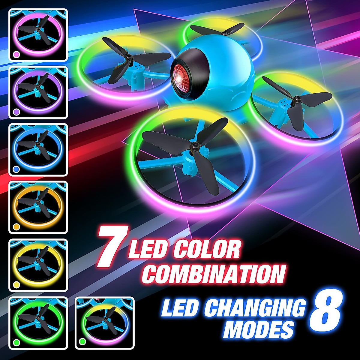 Dwi Dowellin Mini Drone for Kids, 4.9 Inch Small Flying Toys Drones with LED Light One Key Take Off Spin Flips RC Mini Drones Nano Quadcopter Long Flight Time Drones for Beginners and Adults, Blue