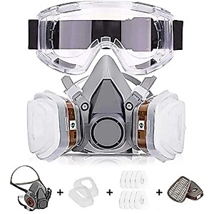 NC Reusable Face Cover with Filters for Painting,Gas, Dust, Machine Polishing, Organic Vapors with Filter Cotton and Goggle for Staining,Car Spraying,Sanding &Cutting, DIY and Other Work Protection