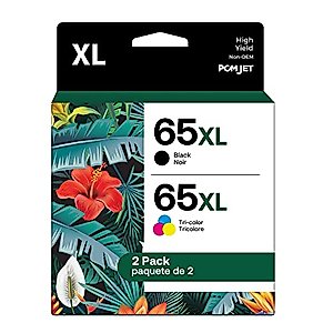 PCMJET Remanufactured Ink 65xl Black and Color Combo Pack Replacement for hp 65 XL Ink Cartridge Combo Pack Remanufactured Works with deskjet 3700 3752 3755 Envy 5055 (1 Black,1 Tri-Color)