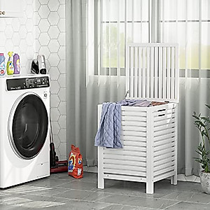 Homykic Bamboo Laundry Hamper, 2-Section 120L with Lid and Removable Liner Bag, Large Raised Laundry Basket Sorter for Clothes, Bathroom, Bedroom, Easy to Assemble, White