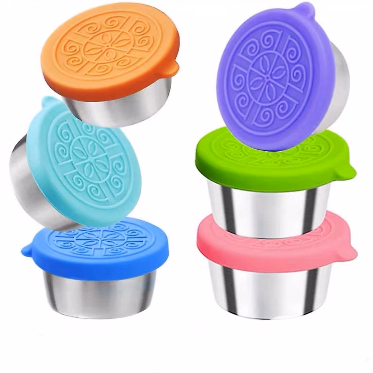 Msbjeuii Salad Dressing Container, 6Pack Sauce Cups Reusable Stainless Condiment Containers with Lids Salad Containers To Go for Lunch Box 1.6OZ