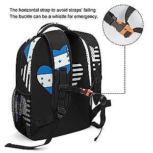 Honduras Flag and Black American Flag Lightweight Travel Backpack for Unisex Casual Laptop Bookbag for Camping
