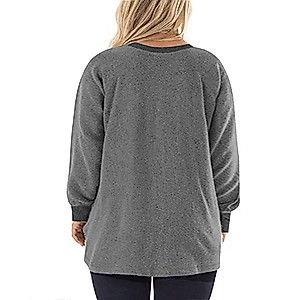 DOLNINE Plus Size Sweatshirts for Women Long Sleeve Tops V Neck T Shirts Dark Grey -18W