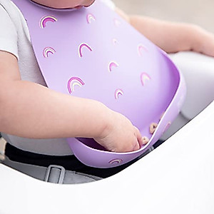 Bumkins Bibs, Silicone Pocket for Babies, Baby Bib for Girl or Boy, for 6-24 Months Up to Toddler, Essential Must Have for Eating, Feeding, Baby Led Weaning Supplies, Mess Saving, Rainbows Purple