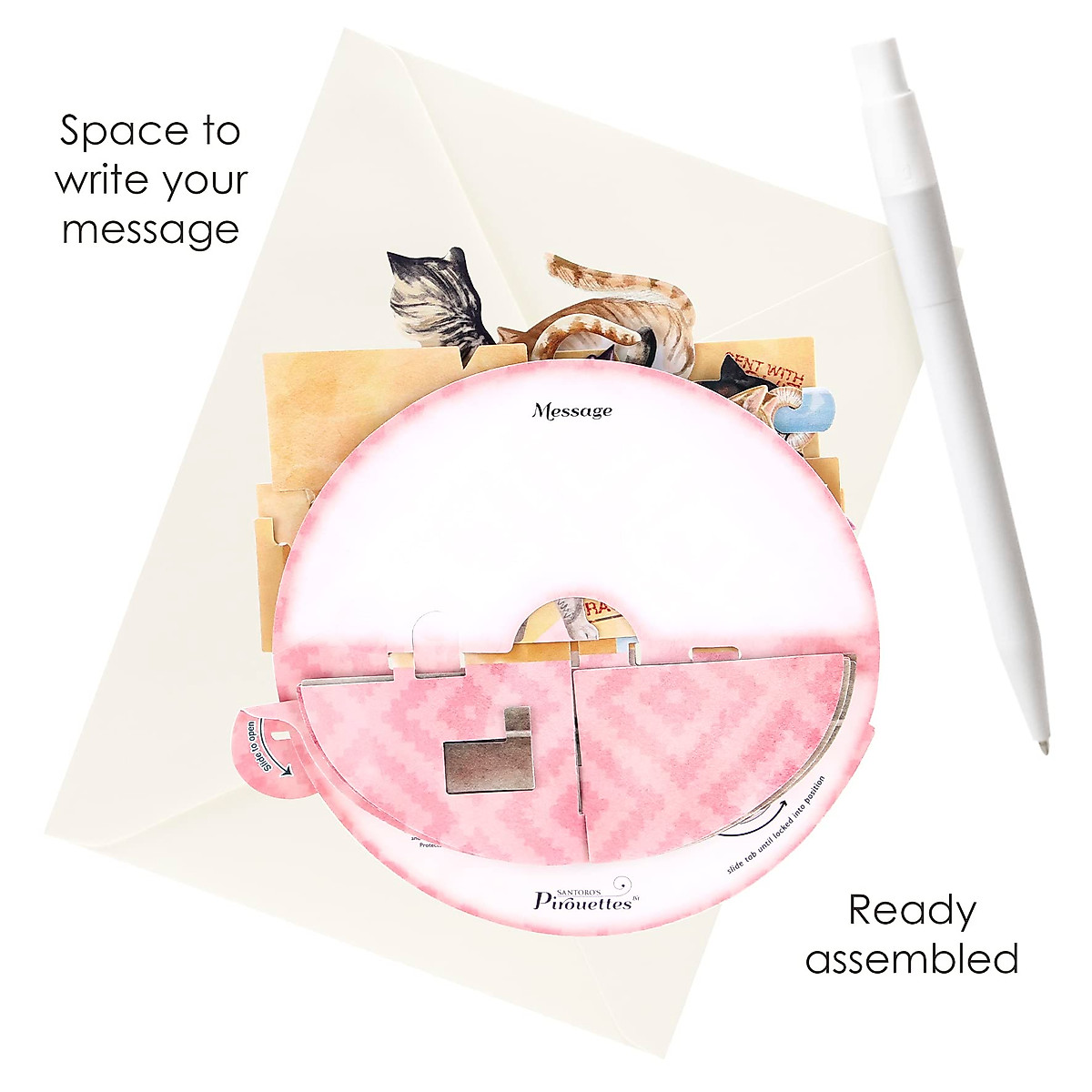 SANTORO Pirouette, 3D Pop Up Greeting Card - Purrrfect Parcel - For Her, For Mum, Mothers Day | Cute Birthday Gifts For Cat Lovers