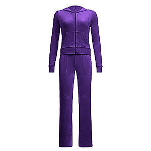 2 piece outfits Lounge Sets for Women Zip Up Casual 2 Piece Pant Sets Long Sleeve Hooded Sweatshirts Comfy Velvet Fashion Outfits Purple XXL