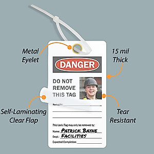 SmartSign "Do Not Operate - Equipment Locked Out" 2 - Sided Photo Lockout Tag | 6" x 3.25" Vinyl with Self-Laminating Clear Flap, Pack of 25